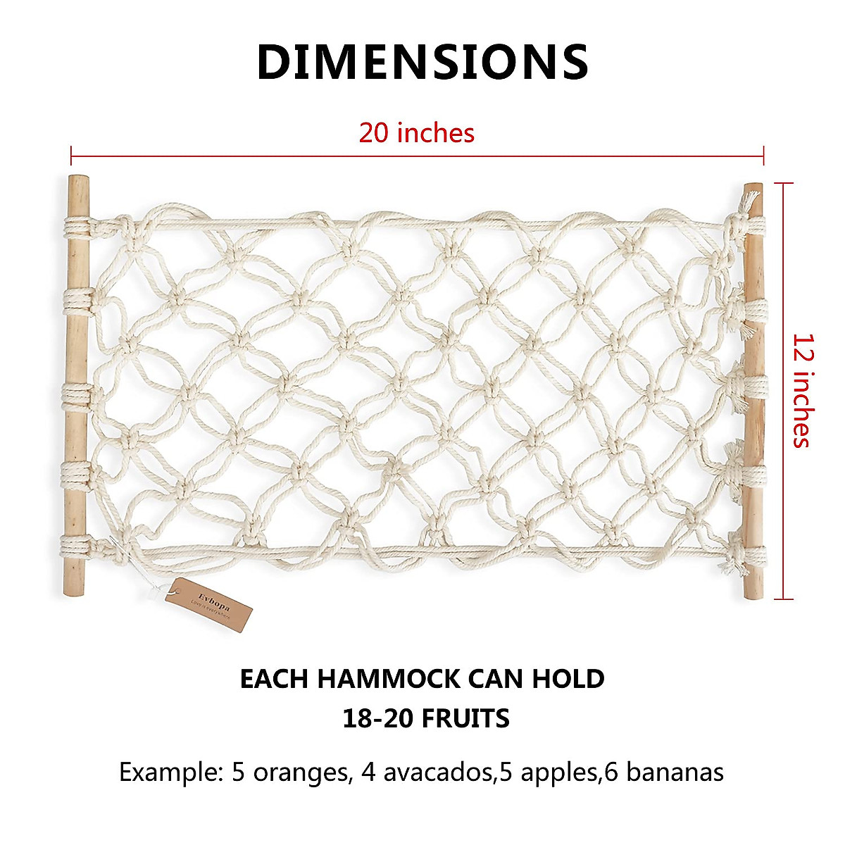 Evbopa Hanging Fruit Hammock for Kitchen Under Cabinet Macrame Fruit Basket for Bananas Fruit Storage with Hooks for Kitchen Décor