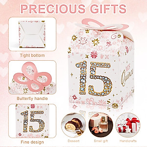 Qonmpcvu 50PCS 15th Birthday Box 13" 15th Birthday Party Favor Boxes Quinceanera Party Decorations Mis Quince Anos, Sweet 15 Birthday 15th Birthday Box Decoration Rose Gold For Guest Party