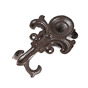 BRASSTAR Cast Iron 2 Wall Hooks/Hangers - Decorative Wall Mounted Coat Hook Rustic with Double Row of Carve Patterns Indoor Outdoor Decoration PTZY224