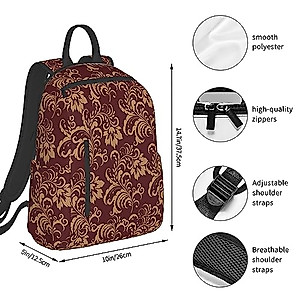 JZDACH Laptop backpack travel backpack large diaper bag doctor bag backpack for women & men (for Flower Maroon Gold Floral Classy Burgundy Antique)