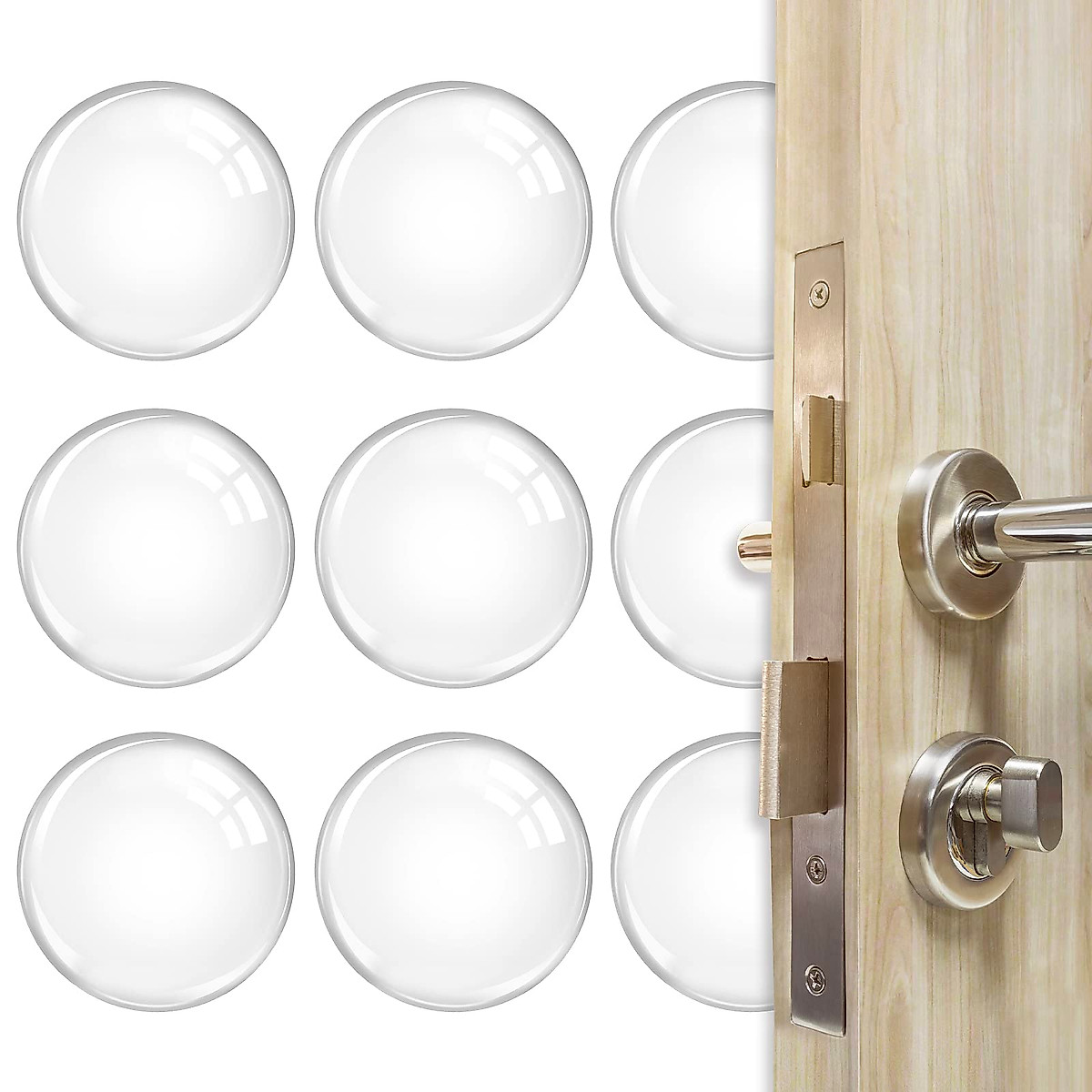 9PCS Door Stoppers Wall Protector, 2 Inch Round Clear Door Stops, Strong Self Adhesive Door Bumper Wall Guard, Washable and Reusable Stick on Door Stopper Silicone Wall Door Protector from Door Knob