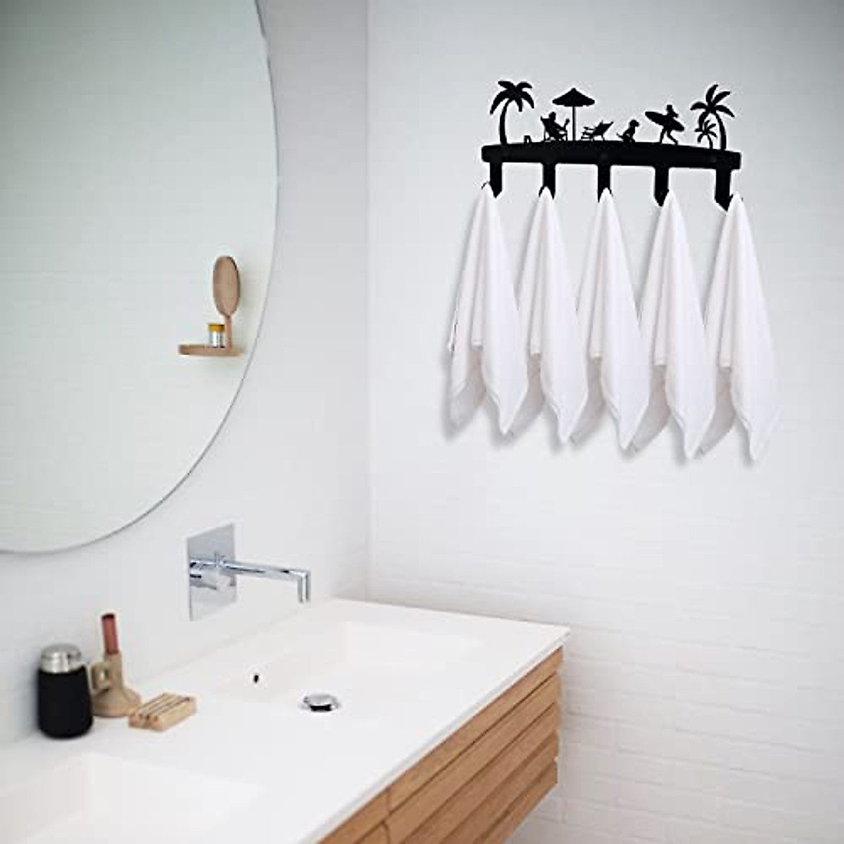 EVELIDO Towel Racks for Bathroom Wall Mount Towel Holder Coat Holder Bedroom Hanger Living Room Wall-Mounted Metal Rust Proof and Waterproof Black Metal Towel Rack-5 Hooks -16 Inch