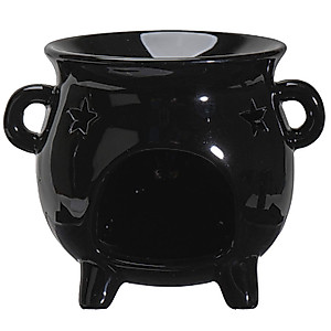 SUMMIT COLLECTION Ceramic Black Witch's Cauldron Tealight Candle Holder Oil Burner 4.75 Inches Tall Essential Oil Incense Aroma Diffuser Home Decor