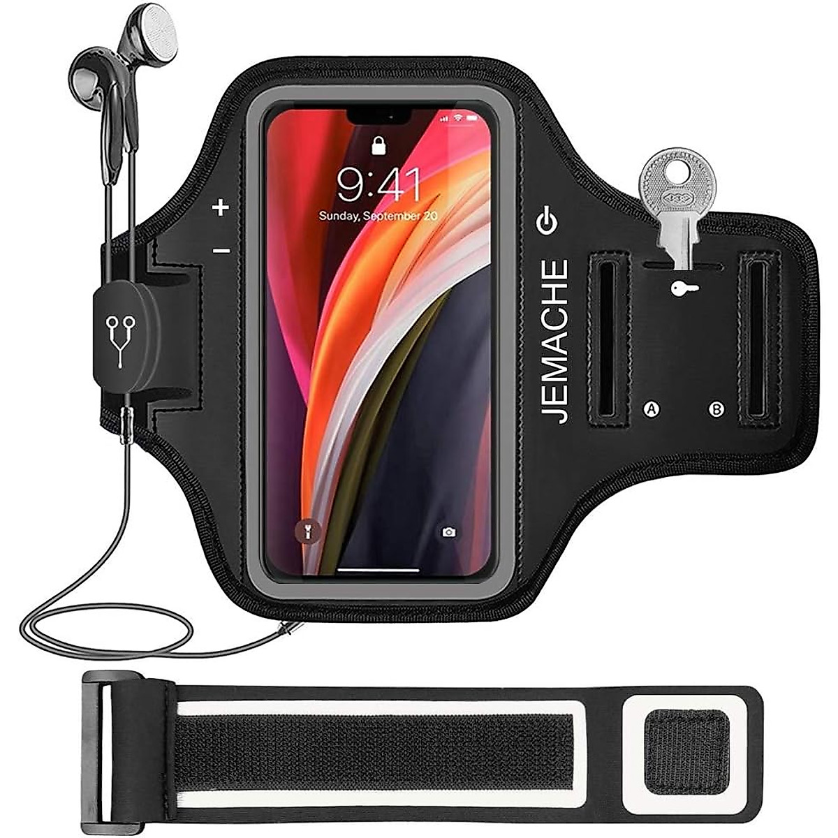iPhone 13 Mini, 12 Mini Armband, JEMACHE Water Resistant Gym Workouts Running Phone Arm Band for iPhone 13Mini, 12Mini (Black)