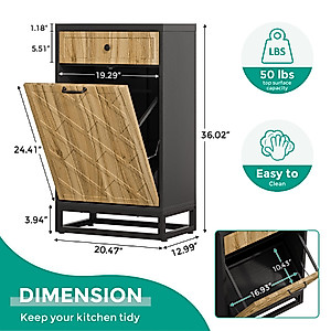 Condemo Tilt Out Trash Can Cabinet, 10 Gallon Trash Bin Cabinet with Drawer, Modern Recycling Storage Cabinet for Kitchen, Dining Room, Laundry, Brown and Black (No Trash Can)