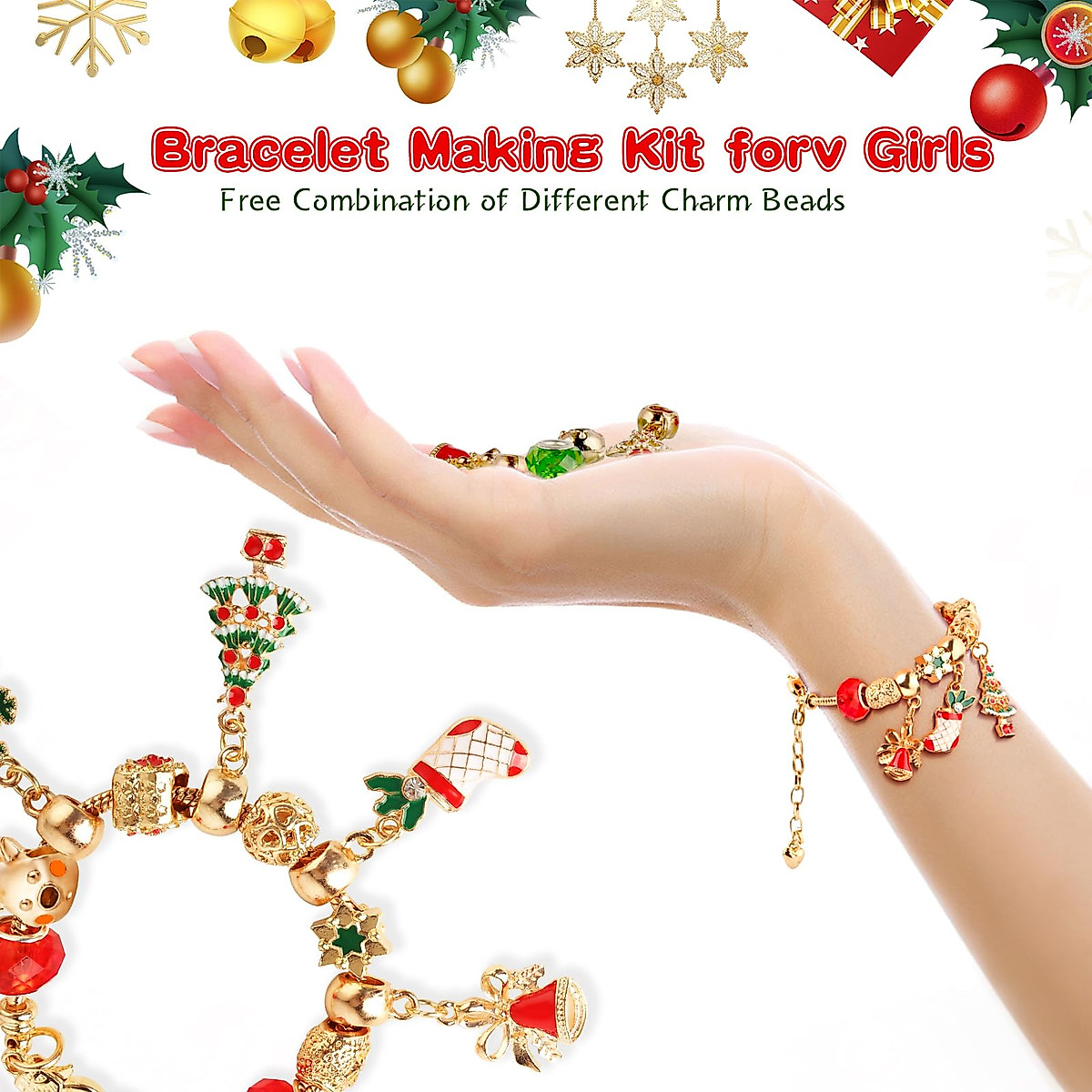 Advent Calendar 2023 Bracelets for Girls with 24 Days Christmas Countdown Calendar, 24pcs DIY Charm Jewelry Making Kit, Christmas Gift for Kids Teens Women