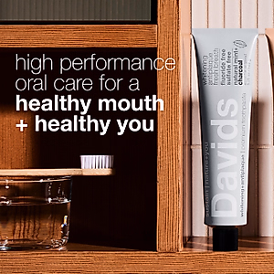 Davids Charcoal Toothpaste for Enhanced Teeth Whitening, Peppermint, Antiplaque, Flouride Free, SLS Free, Enamel Safe, Toothpaste Squeezer Included, Recyclable Metal Tube, 5.25oz