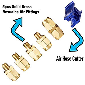 YOTOO Hybrid Air Hose 3/8-Inch by 250-Feet 300 PSI Heavy Duty, Lightweight, Kink Resistant, All-Weather Flexibility with 5pcs Solid Brass Repair Fittings, Blue