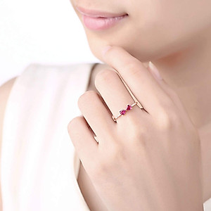 KnBoB Women Bow-Knot Heart Shape 0.4ct Ruby Ring 18K Rose Gold Promise Wedding Engagement Bridal Anniversary Ring Size 11