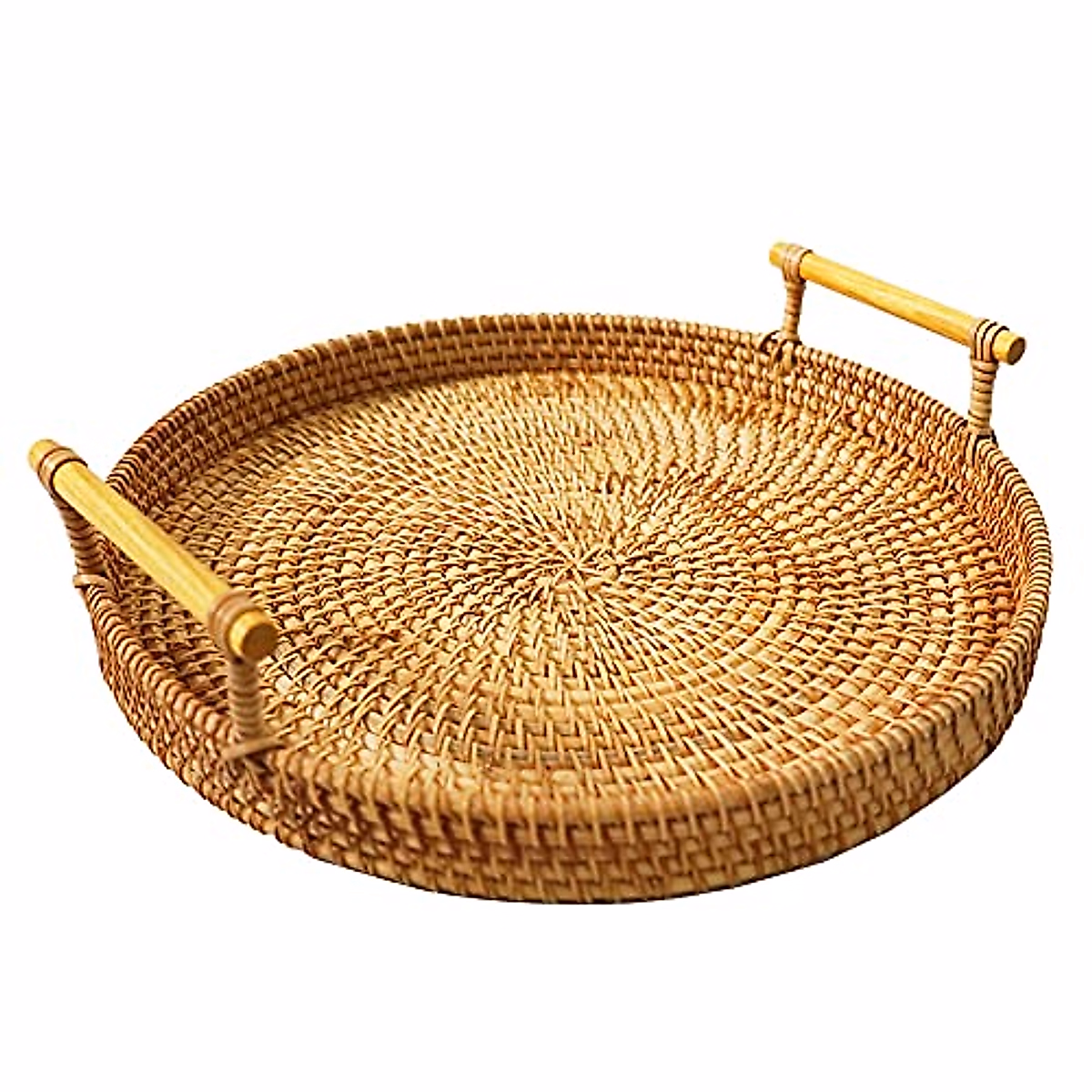 Rattan Tray Wicker Tray for Coffee Table Bread Baskets with Handle for Serving Food Crackers Snacks 11 Inch Round