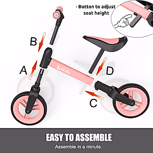 JOLLITO Toddler Balance Bike for 18 Months, 2, 3, 4 Years Old Girl Boy, Adjustable Seat and Handlebar, 9 Inch Wheel, Aluminium Frame, Best Gifτ for Beginners