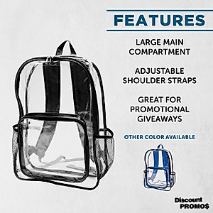 DISCOUNT PROMOS Custom Heavy Duty Clear Plastic Backpacks Set of 24, Personalized Bulk Pack - PVC, Water Resistant, Great for School, Travel - Clear/Black