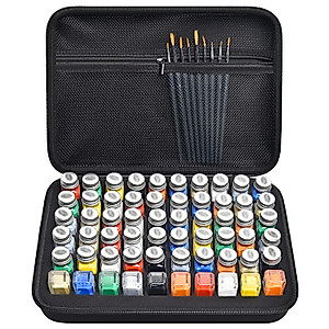 Model Paint Storage Case Compatible with Testors Paint Set, Paints Organizer Carrying Bag Holds 60 Bottles with 9 Fine Detail Miniatures Paint Brushes, Enamel Paint Container- Paint Not Included(Black, Large)