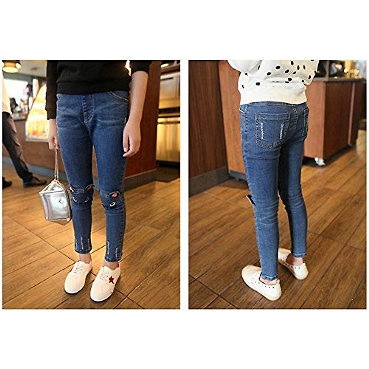 Sitmptol Girls Stretchy Jeans Kids Ripped Denim Trousers Jeggings Age 4-13 Years Blue 140