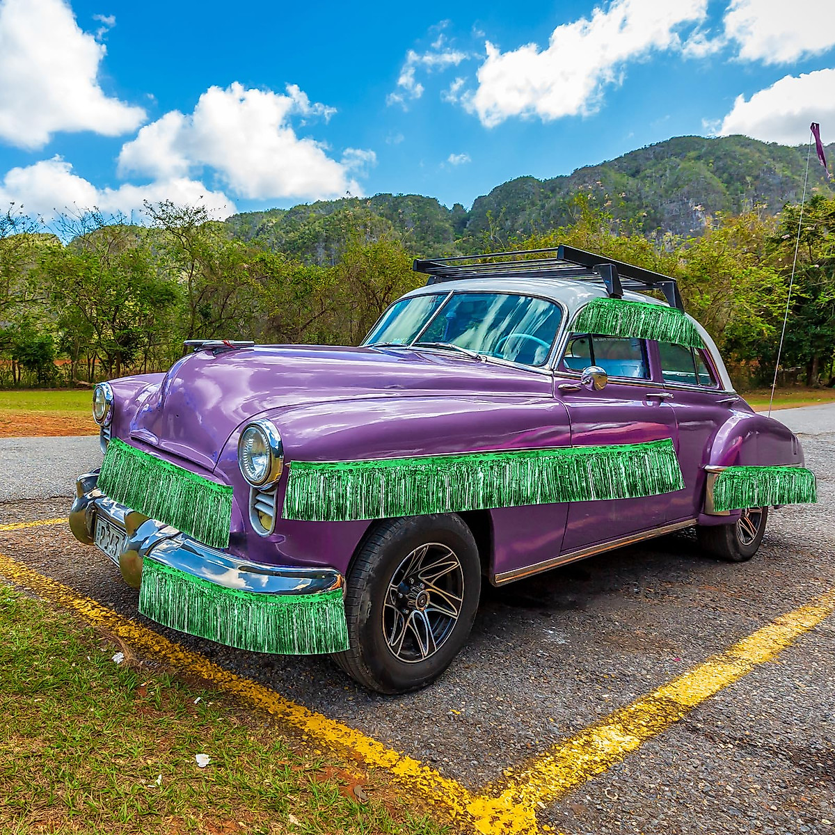 4 Pack 40 Feet Metallic Foil Fringe Garland Tinsel Streamers for Parade Floats Christmas Party Birthday Parties Mardi Gras Valentine’s Day Weddings Graduation New Year's Eve Holiday Decorations Green