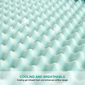 MUUEGM Mattress Topper 3 Inches Egg Crate Memory Foam Mattress Topper Twin Size, Gel Infused Memory Foam Cooling Ventilated Breathable Blue Mattress Pad Back Pain Relief