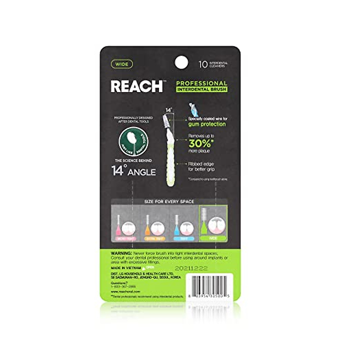 REACH Interdental Brush Wide 1.3mm Floss Bundle | Removes up to 30% More Plaque | Special Designed for Gum Protection, PFAS Free | 10 Brushes (Pack of 6)