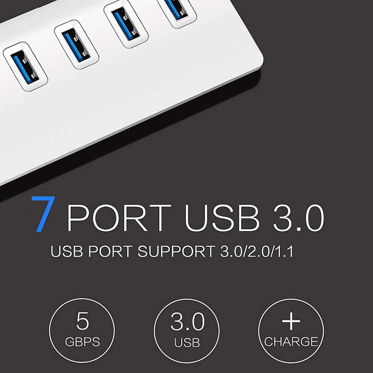 USB Hub, 7-Port Charging Interface Expansion, USB 3.0 High-Speed Data Transmission, for Desktop/Laptop Computers… (Silver)