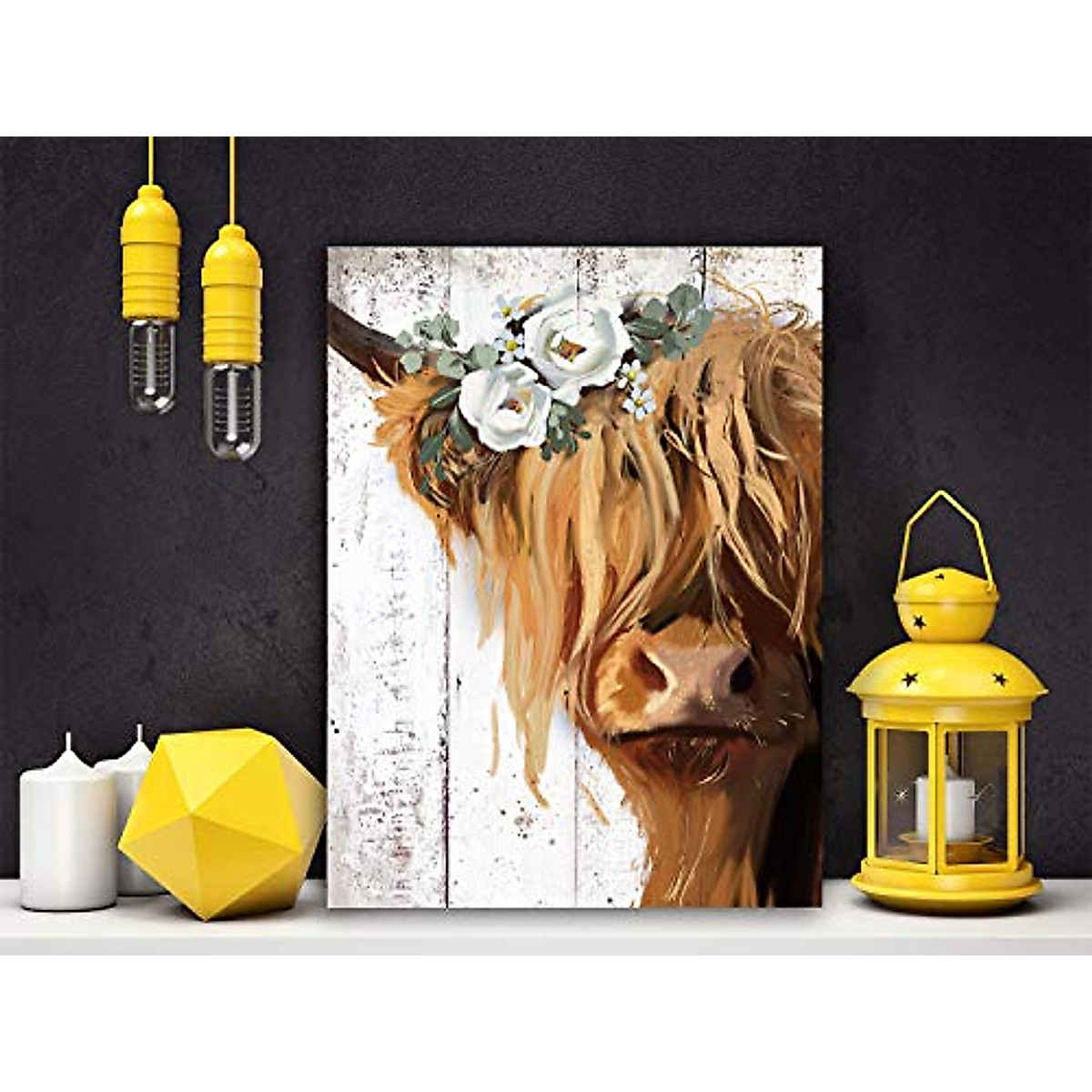 HLJ ART Cow Print Farmhouse Wall Decor - Abstract Canvas Paintings Picture Prints Artwork for Home Decor (Brown, 11 x 14inch)