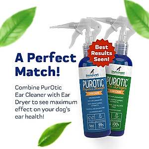 Innovet PurOtic Ear Cleaner for Dogs & Cats with Silicone Applicator Made With Essential Oils - 100% Made In USA - Regular Strength 4 oz Bottle
