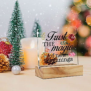 Trust the Magic of New Beginnings Desk Decor Acrylic Desk Sign Inspirational Quote Acrylic Plaque Home Office Desk Shelf Decoration 4.7"x4.7"