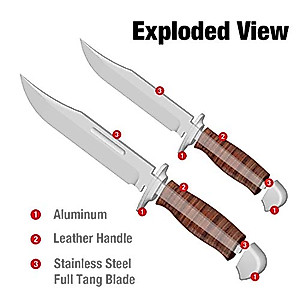 Mossy Oak 2-piece Bowie Knife, Fixed Blade Hunting Knife with Leather Handle, Sheath Included