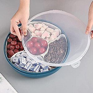 Dicunoy 2 Pack Veggie Tray Container, Relish Trays with Lids, Divided Serving Tray Plastic 5 Compartment Party Platter for Candy, Appetizer, Snack, Fruit, Nuts, Veggie, Parties, Travel, Camping