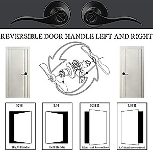 MONKEMON 4 Pack Black Door Handle Wave Style Privacy Door Lever for Bedroom & Bathroom, Interior Door Handle with Lock Keyless, Reversible Handles Set for Left & Right Door