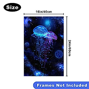 Jellyfish Canvas Poster Trippy Marine Life Wall Art Galaxy Universe Pictures Bathroom Bedroom Wall Decor Gift for Boys Girls, Unframed 40x60cm