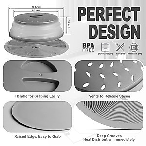 2 In 1, Aidacom Microwave Mat & Food Cover- 12" Mat as Bowl Holder, Cover for Splatter Guard, Multi-use: Silicone Trivet, Pot Holders, Drying, Baking, Placemat, Utensils Rest for Kitchen Counter, Grey