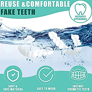 6 Set Fake Teeth Temporary Denture Teeth Veneer Snap in Teeth Confidence Smile Dentures Veneers Fake White Teeth with Mini Tweezers for Men and Women Bad Teeth Whitening Alternative