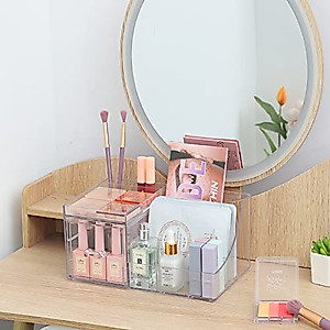 Clear Makeup Organizer With Drawers,Stackable Cosmetic Storage Display Case for Vanity,Bathroom Counter or Dresser,Countertop Holder for Lipstick,Brushes,Lotions,Eyeshadow,Nail Polish and Jewelry