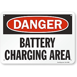 SmartSign-S-0220-PL-10 "Danger - Battery Charging Area" Sign | 7" x 10" Plastic , Black/Red on White
