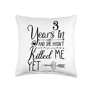 3rd Wedding Anniversary Gifts For Husband Shop 3rd Wedding Anniversary for Him 3 Years of Marriage Funny Throw Pillow, 16x16, Multicolor