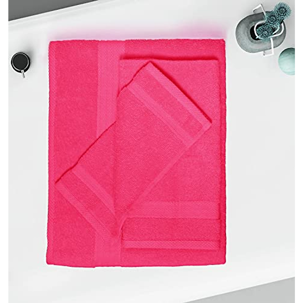 GLAMBURG Ultra Soft 8-Piece Towel Set - 100% Pure Ringspun Cotton, Contains 2 Oversized Bath Towels 27x54, 2 Hand Towels 16x28, 4 Wash Cloths 13x13 - Ideal for Everyday use, Hotel & Spa - Hot Pink