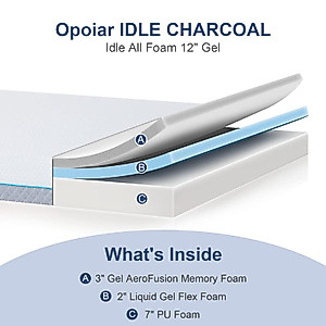 Opoiar Queen Mattress 12 Inch Memory Foam Mattress, Medium Firm Gel Memory Foam Mattress in a Box for Cool Sleep & Back Pain, Foam Bed Mattress, Queen Size Mattresses