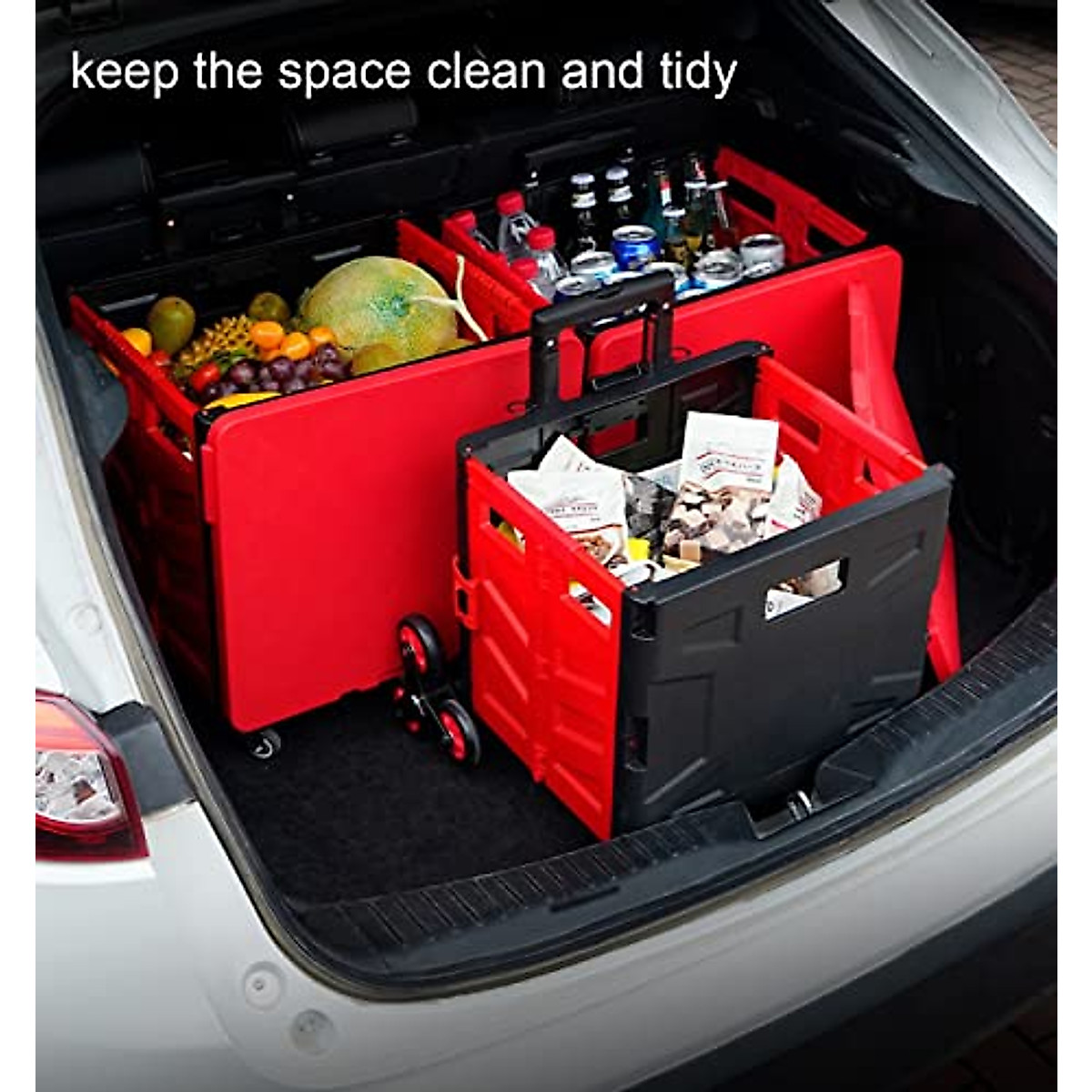 Folding Trolley Cart, Boot Cart with Noiseless Wheel, Foldable Utility Cart Heavy Duty Handcart with Stair Climbing Wheels Portable for Groceries Collapsible Teacher Crate for Office