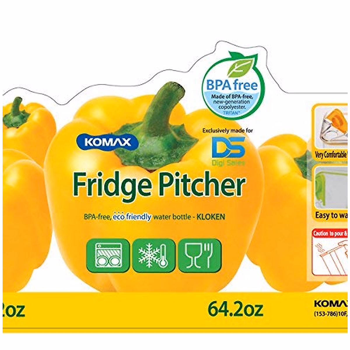 Komax Tritan Plastic Pitcher With Lid | 60-oz (1.8-quart) Water Pitcher With Green Lid | Compact Water, Tea, Lemonade, Milk, Sangria Pitcher | Square BPA-Free Water Pitcher