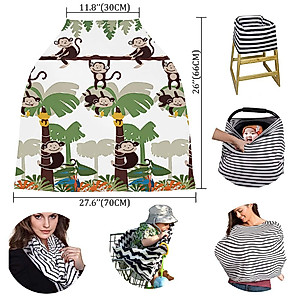 Car Seat Canopy Nursy Cover, Monkey Tree Jungle Zoo Multi Use Breastfeeding Scarf for Infant Carseat Canopy, Stroller, Shopping Cart, Highchair