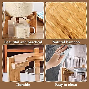 Rice Oatmeal Dispenser Storage Container - Flour and Cereal Glass Food Storge Container with Airtight Lid Wooden Stand & Measuring Cup for Kitchen Organization (5L)