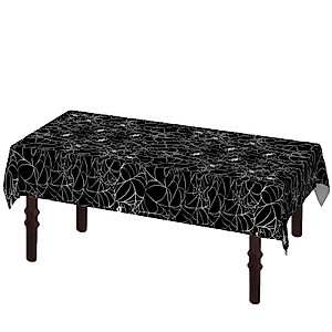 ATFUNSHOP Halloween Tablecloth Plastic 4PACKS 54 X 108 Rectangular Black Spider Web Disposable Table Cover Waterproof Spillproof Table Cloth