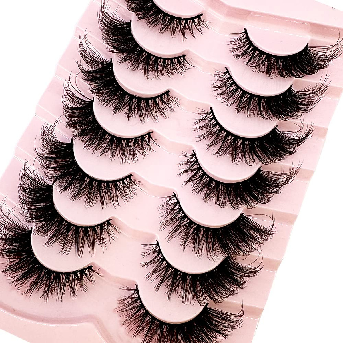 HBZGTLAD 7Pairs Segmented Half Lashes manga Lashes 3D Clear Band Lashes Natural Look Wispy Mink Lashes Fluffy Cat Eye Lashes Pack Fake Eyelashes (7pairs-A)