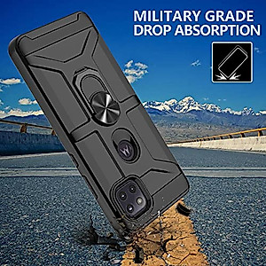 Motorola One 5G Ace Case with [3X Tempered Glass Screen Protector], Built-in Ring Kickstand and Magnetic Car Mount Shockproof Dropproof Military Grade Armor Rugged Case for Moto One 5G Ace - Black