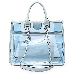 Large Clear Tote Bags for Women Travel Handbag Transparent Purse 2 Sets PVC Top Handle Shoulder Crossbody Bag
