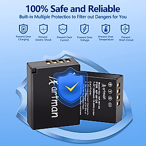 Artman NP-W126 NP-W126S Battery and LCD Dual Charger for Fujifilm X100V, X100VI, X100F, X-T100, X-T200, X-T1, X-T2, X-T3, X-T10, X-T20, X-T30 II, X-S10, X-A5, X-A10, X-E4, X-Pro2, X-Pro3 (2-Pack)