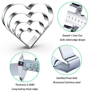 Heart Cookie Cutter Set Large/Small/Mini - 5 Inch, 4 Inch, 3 Inch, 2 Inch - 4 Piece Valentine's Heart Shaped Cookie Cutters Shapes Biscuit Molds for Baking - Stainless Steel