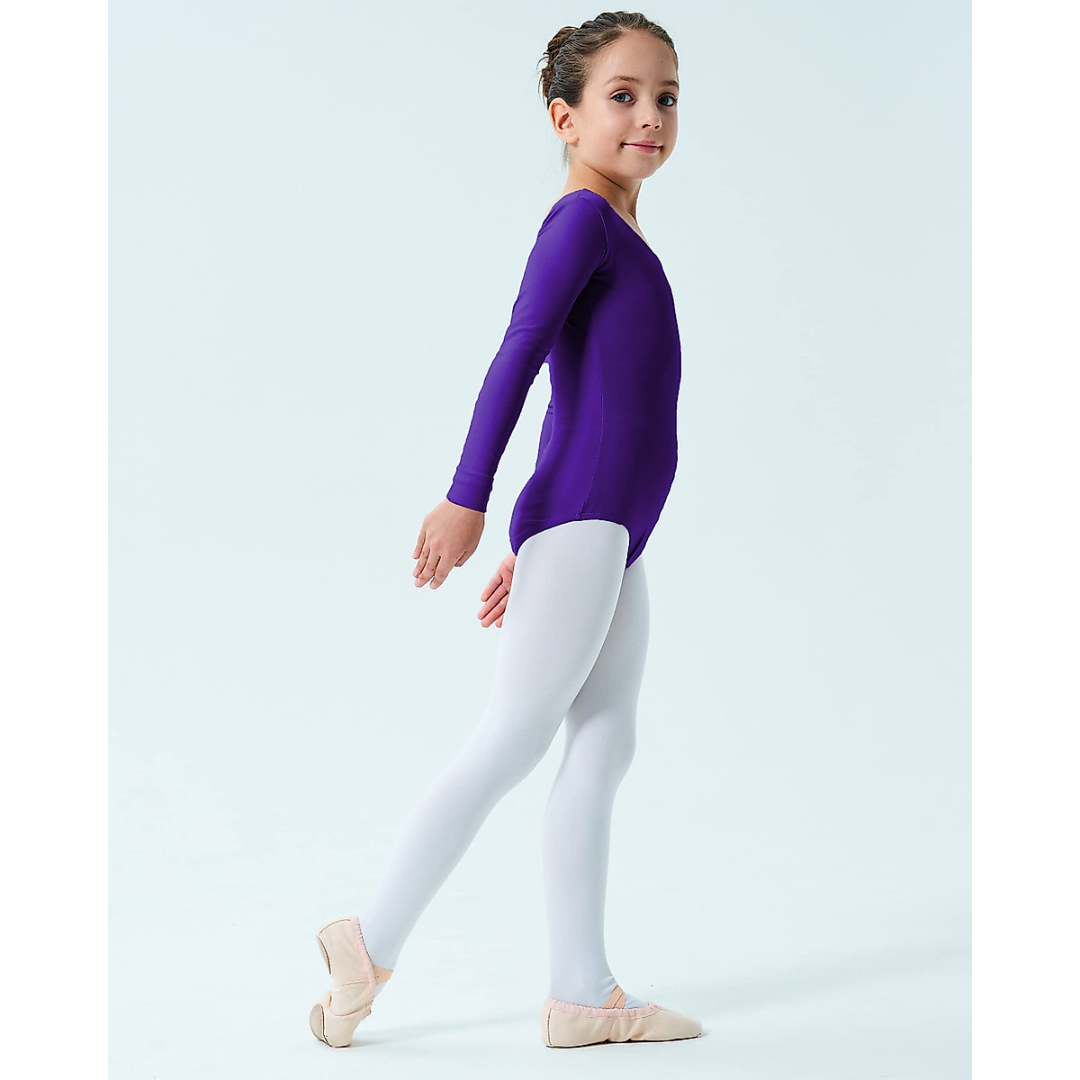 Finihen Girls Leotard Basic Long Sleeve Ballet Dance Leotard Purple 8-10yrs