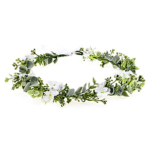 Vividsun Bridal Green Leaf Crown Bohemian Headpiece Floral Headband Photo Prop (white flower)
