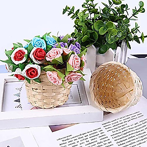 YAIKOAI 4 Pieces Small Hand-Woven Wicker Storage Baskets Desktop Bamboo Weaving Decorative Basket Wood Organizers Container for Storing Books Album Cosmetics Bouquet Keys, Small