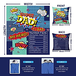 Nosovlra My Hero Super Dad Blanket - Thanksgiving/Christmas/Birthday for Dad from Daughter or Son, Soft Flannel Hug Throw Blanket with Pillow Covers 50x60 Inches